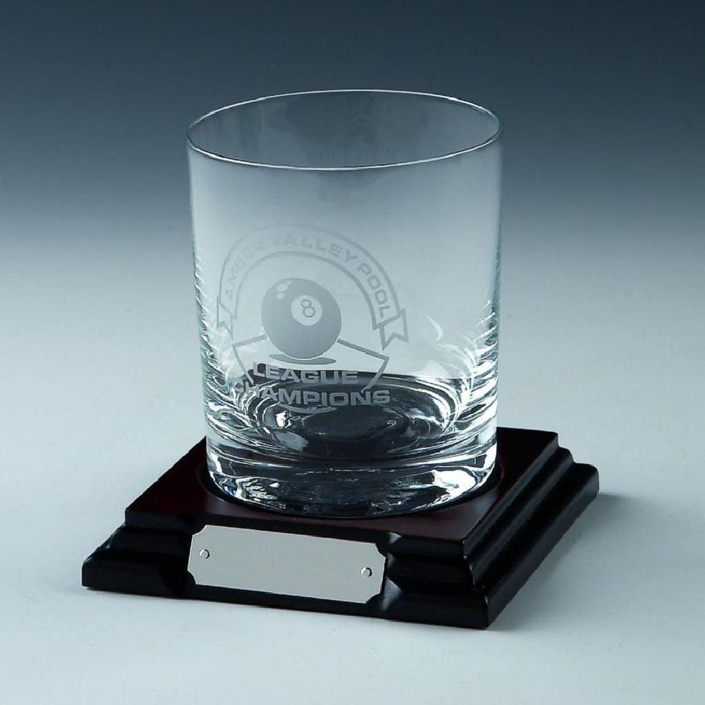 Single Spirit Glass On Wood Stand - RB Trophies & Engraving