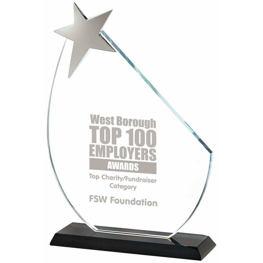 Crystal Silver Star Award With Black Base - RB Trophies & Engraving