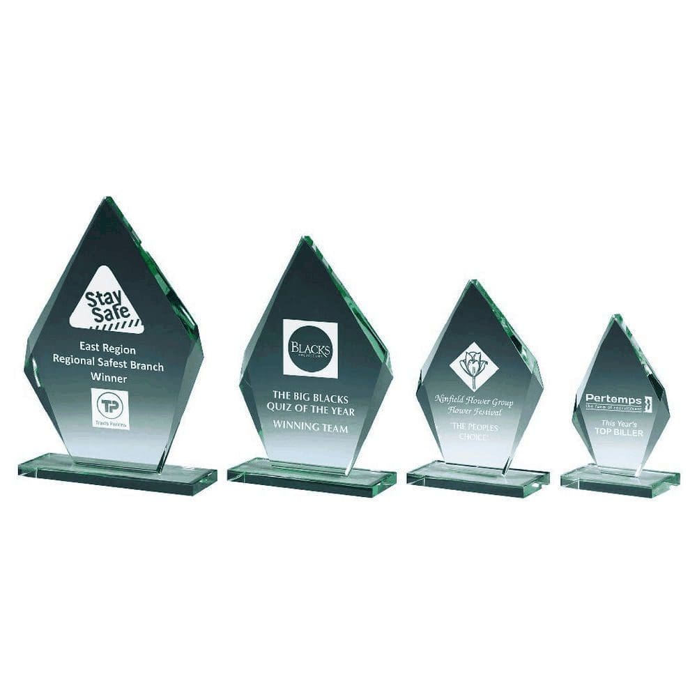 Bevelled Pentagon Jade Glass Stand - RB Trophies & Engraving