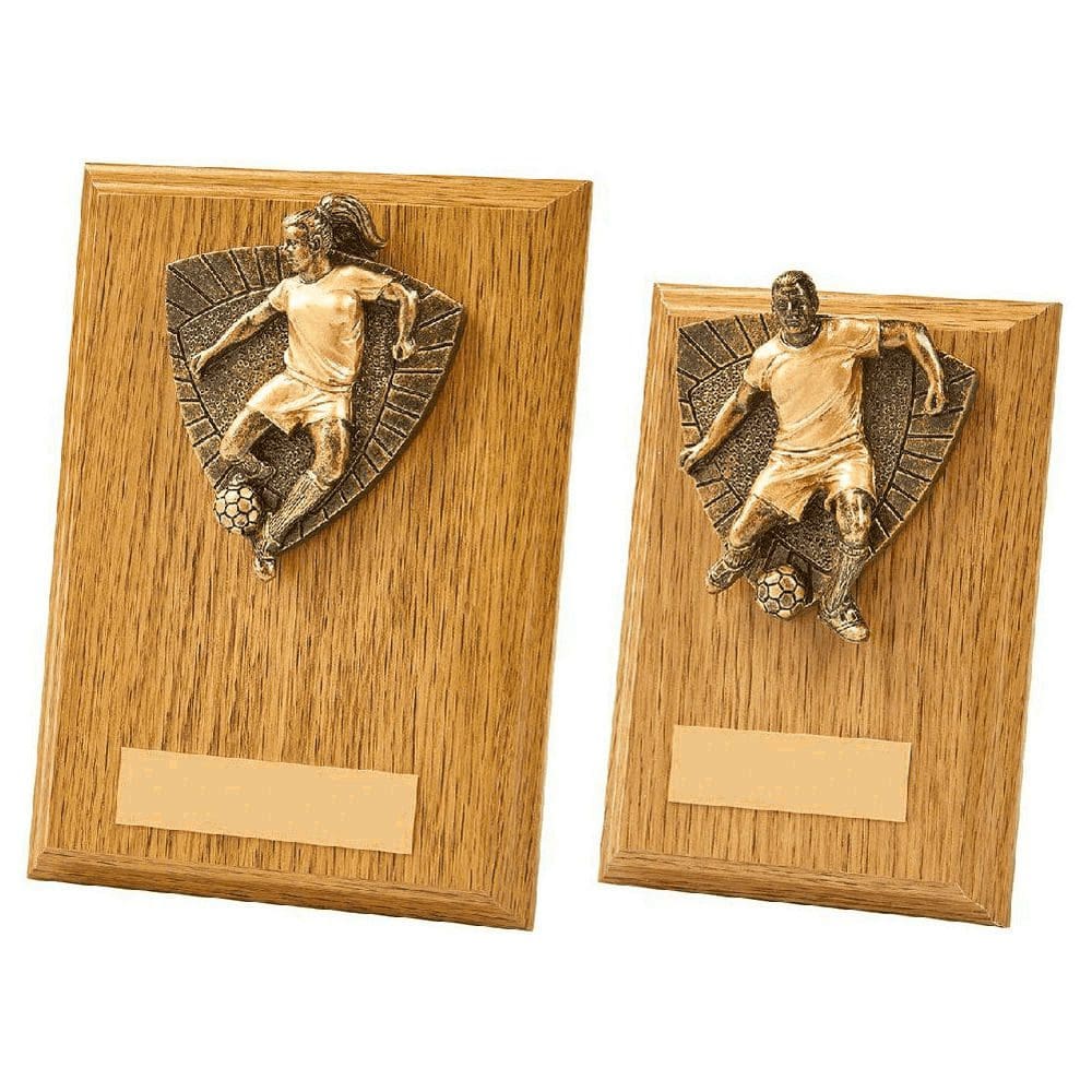Female Footballer Wood Plaque - RB Trophies & Engraving