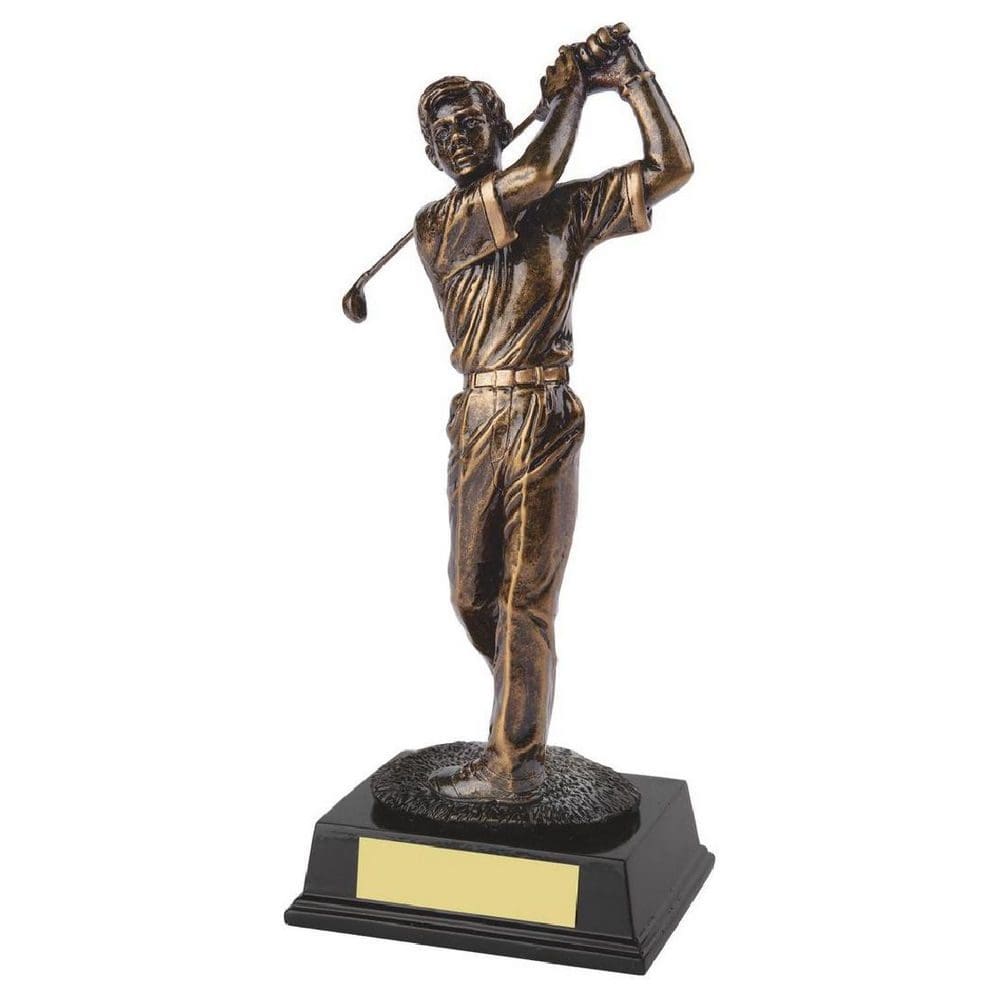 Antique Gold Resin Male Golfer Trophy - RB Trophies & Engraving