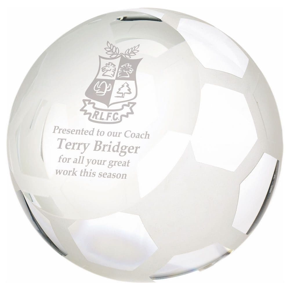 Heavy Crystal Round Football Award - RB Trophies & Engraving
