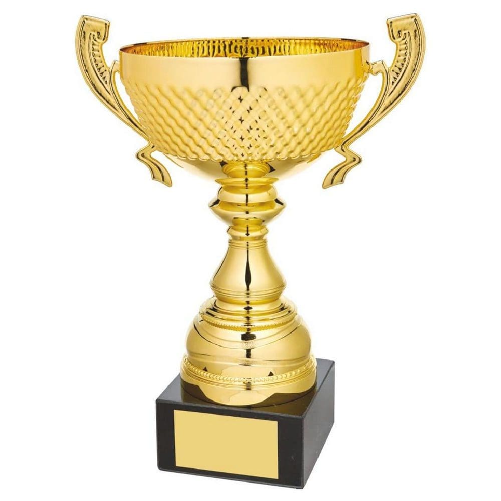 Cross Hatch Gold Presentation Cup With Handles - RB Trophies & Engraving
