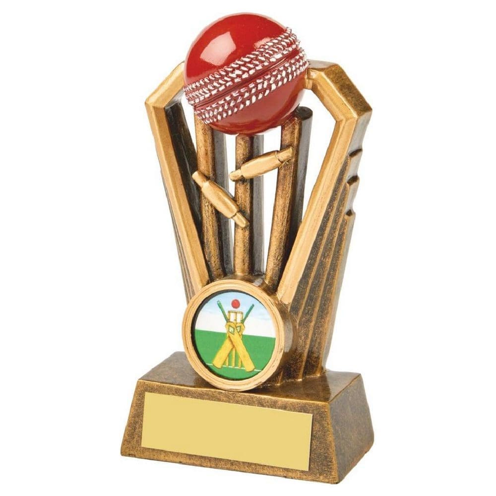 Gold Resin Cricket Wicket With Red Ball Trophy - RB Trophies & Engraving