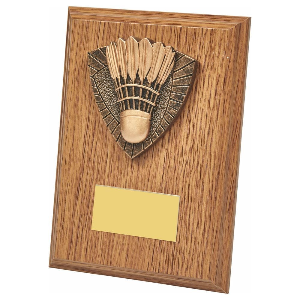 Wood Plaque With Badminton Gold Trim - RB Trophies & Engraving