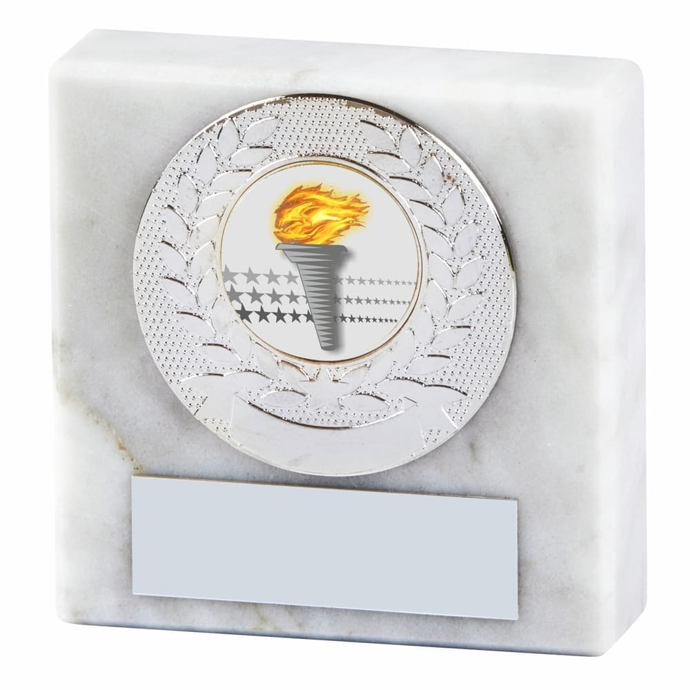 White Marble Paperweight - Metal Trim - RB Trophies & Engraving